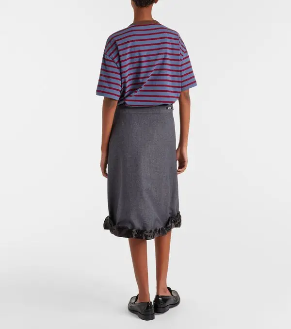 Prada Satin-trimmed Wool Midi Skirt