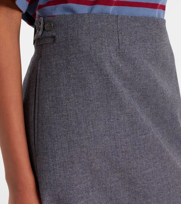 Prada Satin-trimmed Wool Midi Skirt
