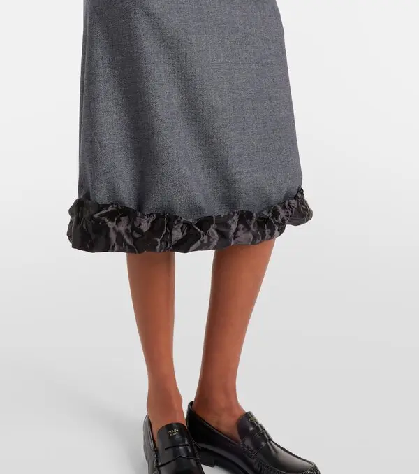 Prada Satin-trimmed Wool Midi Skirt