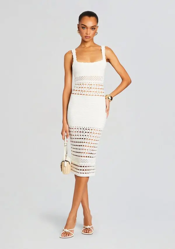 Retrofete Avril Knit Crochet Midi Dress - White