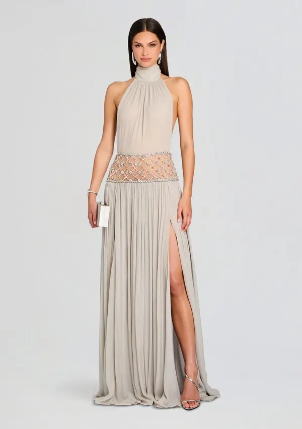 Retrofete Embellished Halterneck Gown - Silver Cloud