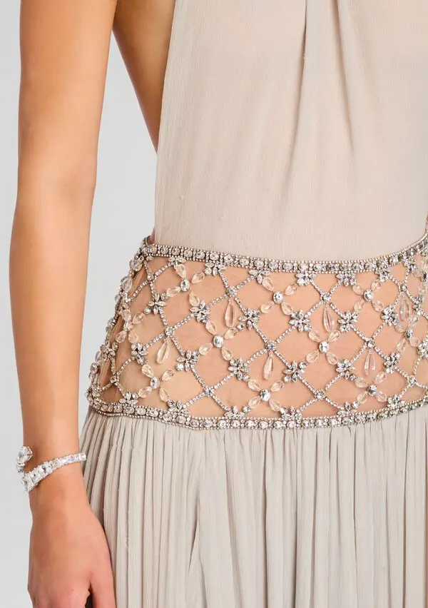 Retrofete Embellished Halterneck Gown - Silver Cloud