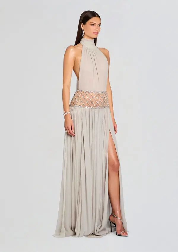 Retrofete Embellished Halterneck Gown - Silver Cloud
