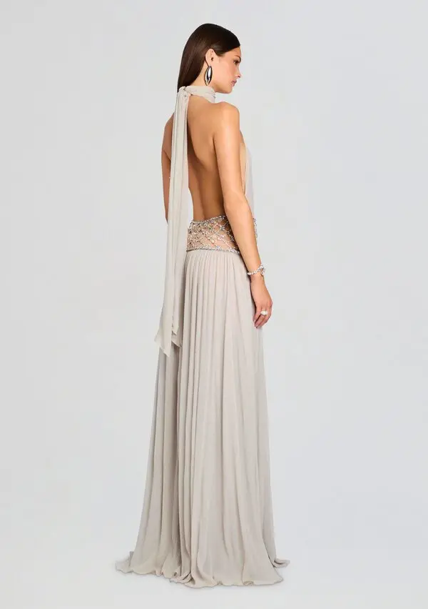 Retrofete Embellished Halterneck Gown - Silver Cloud