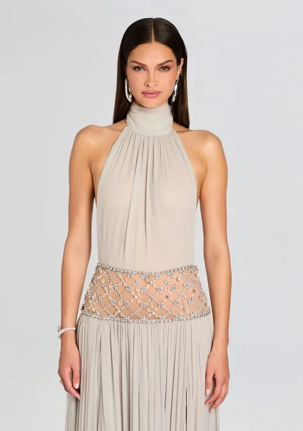 Retrofete Embellished Halterneck Gown - Silver Cloud