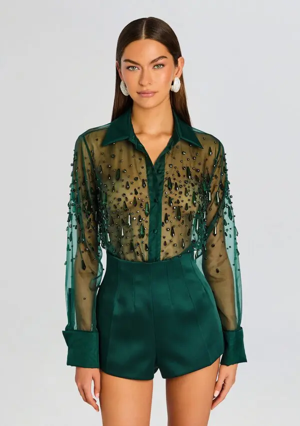 Retrofete Aubriella Embellished Shirt - Pine