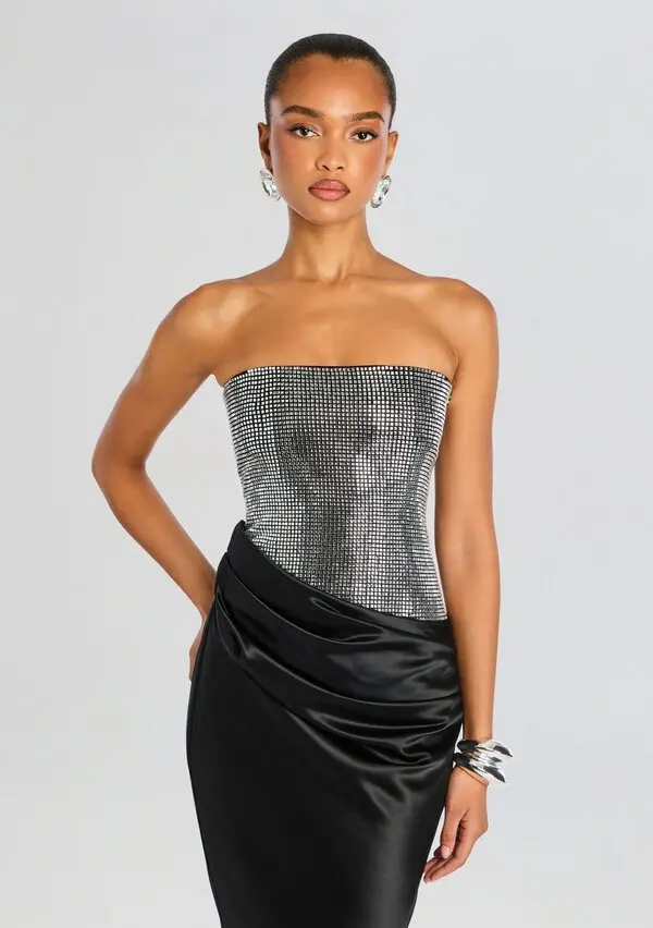 Retrofete Alexandra Embellished Strapless Dress - Black/silver