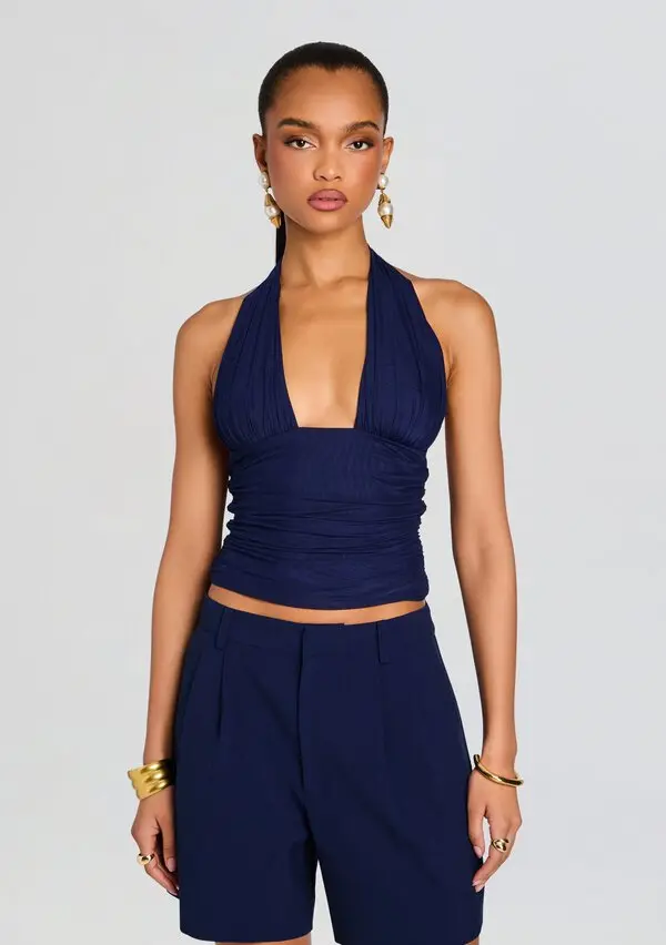 SEROYA Bimini Mesh Halter Top - Navy