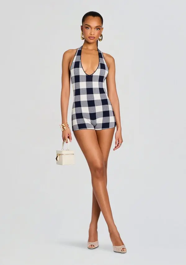 SEROYA Aro Romper - Bold Navy Gingham
