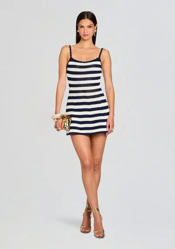 SEROYA Sienna Crochet Mini Dress - Navy/eggshell