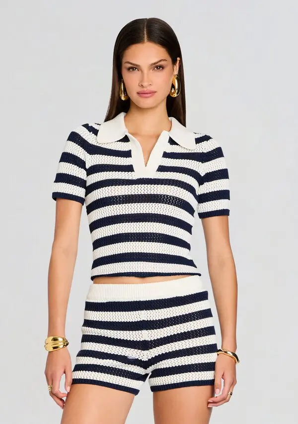 SEROYA Crochet Polo Top