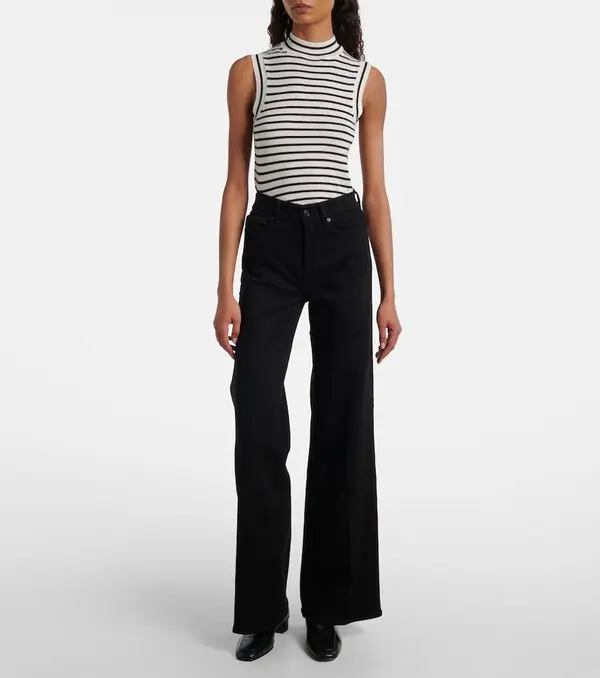 7 For All Mankind Lotta High-rise Wide-leg Jeans - Black