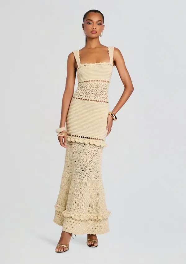 Retrofete Winona Crochet Maxi Dress - Ivory/gold