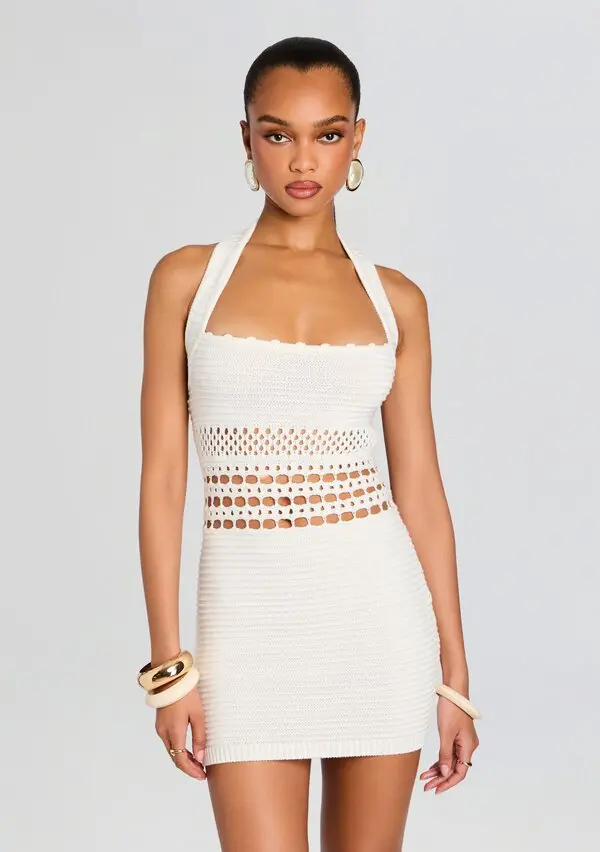 Retrofete Women's Ronni Crochet Halter Mini Dress - White - Size Xs