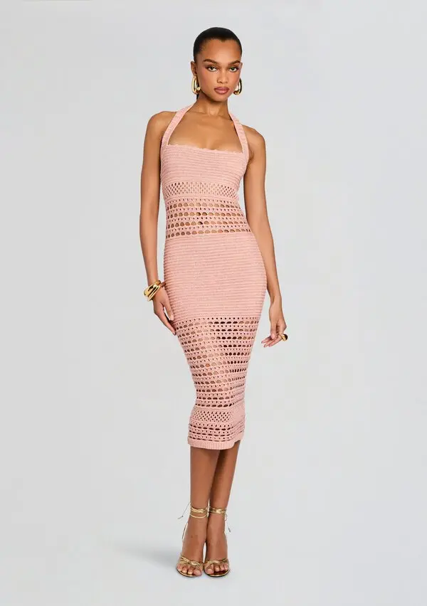 Retrofete Jaycee Crochet Midi Dress - Metallic Peche