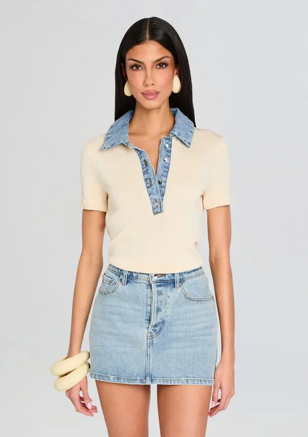 SEROYA Erika Knit Top - Eggshell/coastline