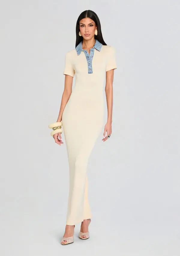 SEROYA Reye Knit Maxi Dress - Eggshell/coastline
