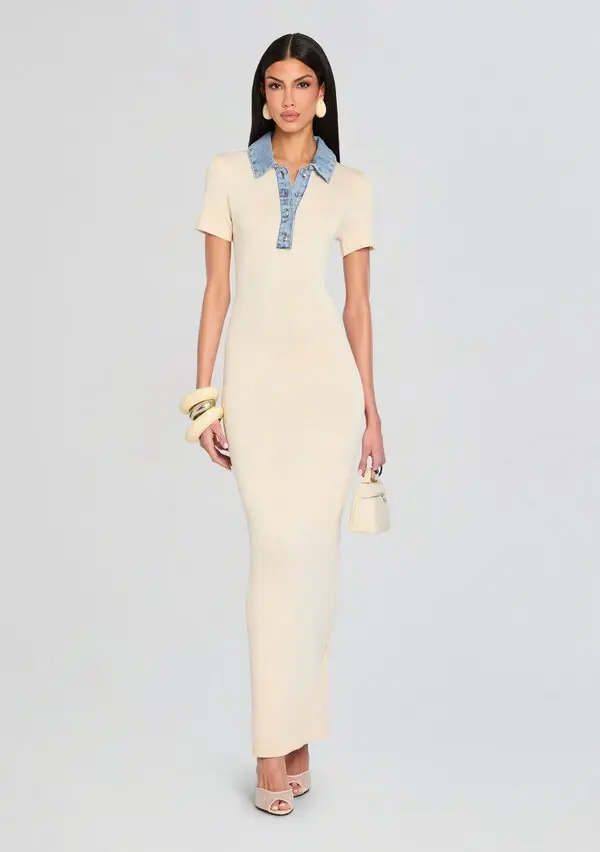 SEROYA Reye Knit Maxi Dress - Eggshell/coastline