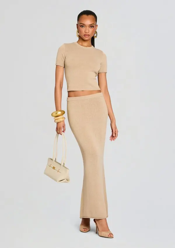 SEROYA Kora Knit Maxi Skirt - Stone