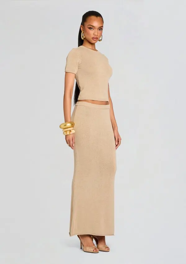 SEROYA Kora Knit Maxi Skirt - Stone