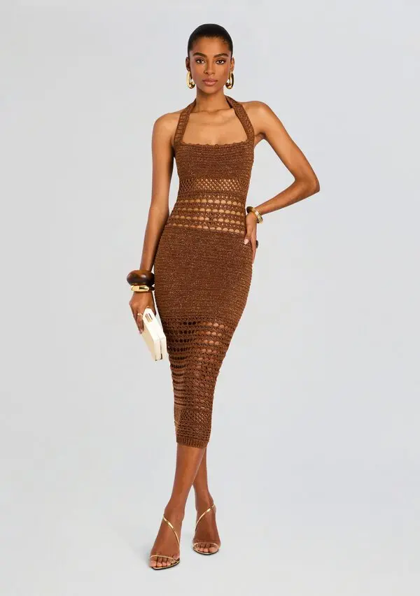 Retrofete Jaycee Crochet Midi Dress - Sepia/bronze