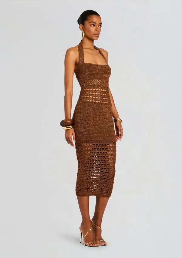Retrofete Jaycee Crochet Midi Dress - Sepia/bronze