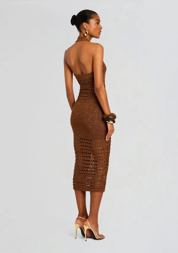 Retrofete Jaycee Crochet Midi Dress - Sepia/bronze