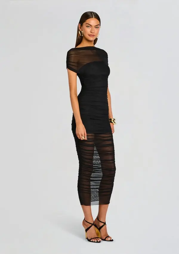 SEROYA Mesh Midi Dress - Black