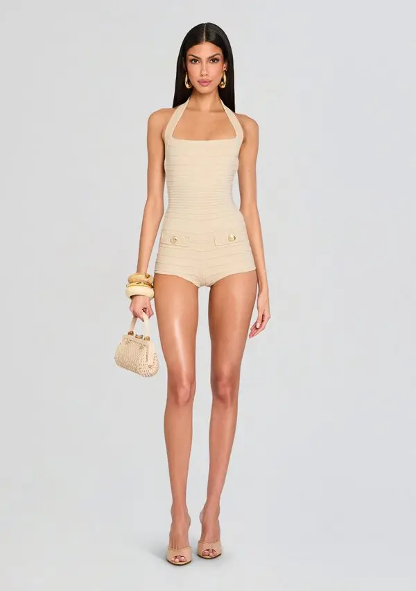 Retrofete Fallyn Knit Romper - Metallic Bone