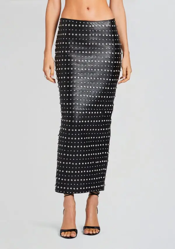 Retrofete Whitley Embellished Leather Skirt