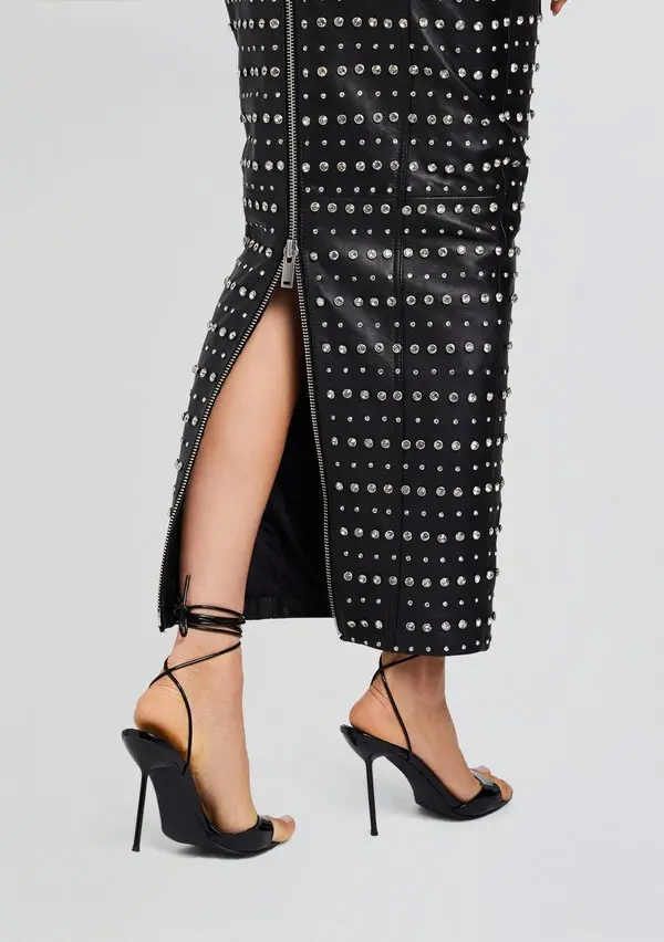 Retrofete Whitley Embellished Leather Skirt