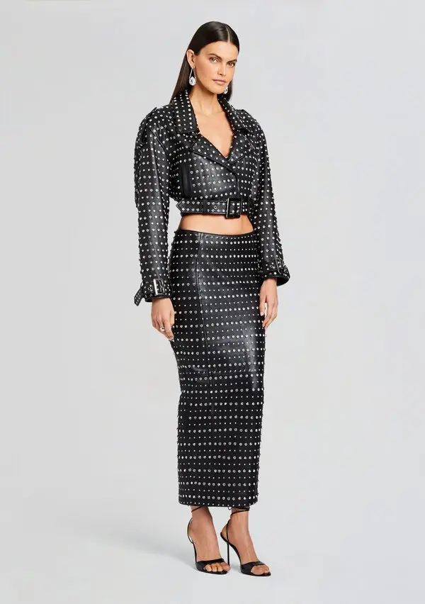 Retrofete Whitley Embellished Leather Skirt
