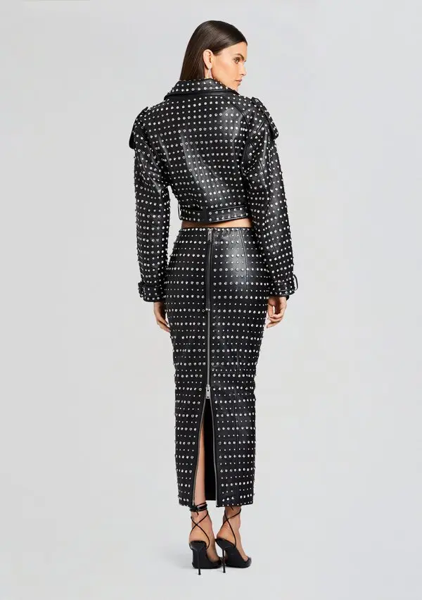 Retrofete Whitley Embellished Leather Skirt
