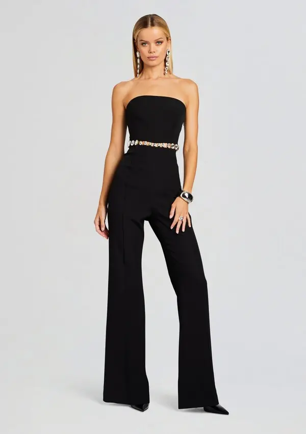 Retrofete Strapless Jumpsuit With Embellished Waist - Black/silver