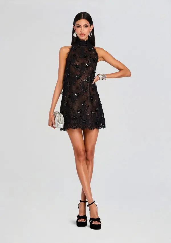 Retrofete Banks Embellished Lace Mini Dress - Black