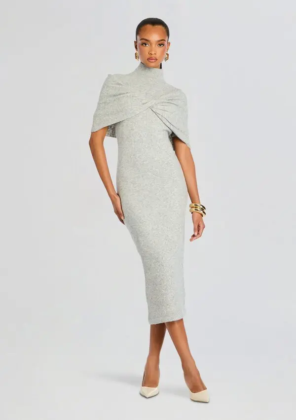 SEROYA Wisteria Knit Midi Dress - Light Grey