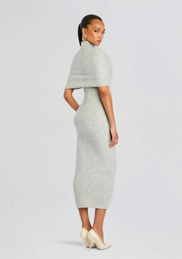 SEROYA Wisteria Knit Midi Dress - Light Grey