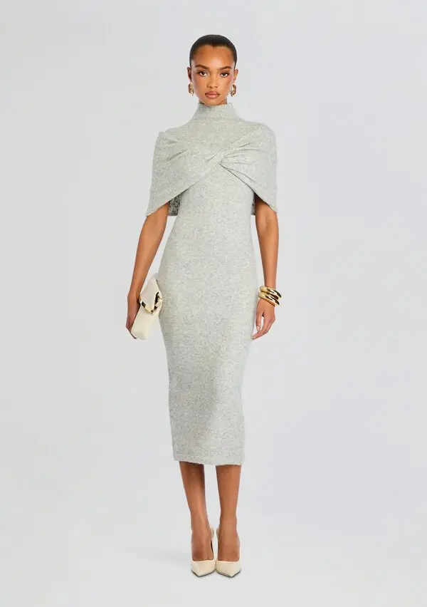 SEROYA Wisteria Knit Midi Dress - Light Grey