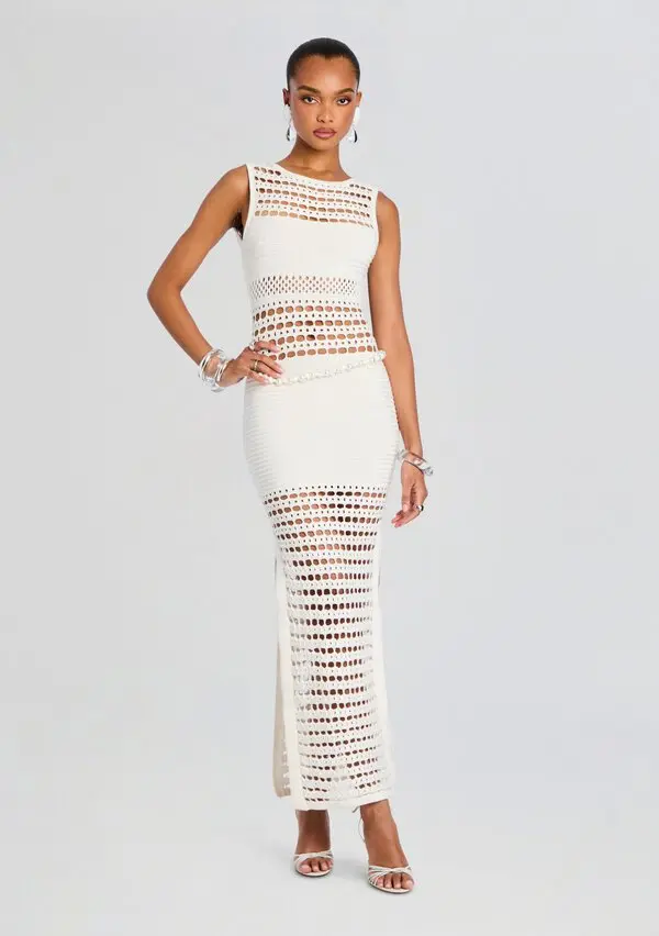 Retrofete Kylan Crochet Maxi Dress - White