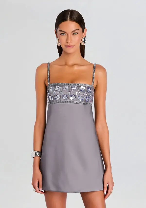 Retrofete Lark Embroidered Mini Dress - Dusk/silver