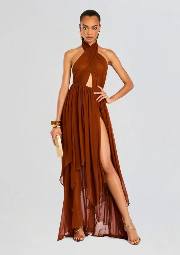 Retrofete Ina Silk Chiffon Dress - Caramel