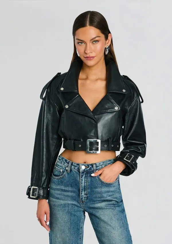 Retrofete Victoria Leather Moto Jacket - Black