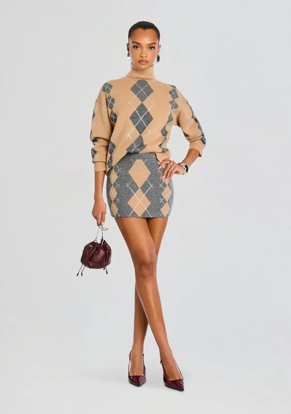 Retrofete Cecilie Embellished Knit Mini Skirt - Dusk/latte