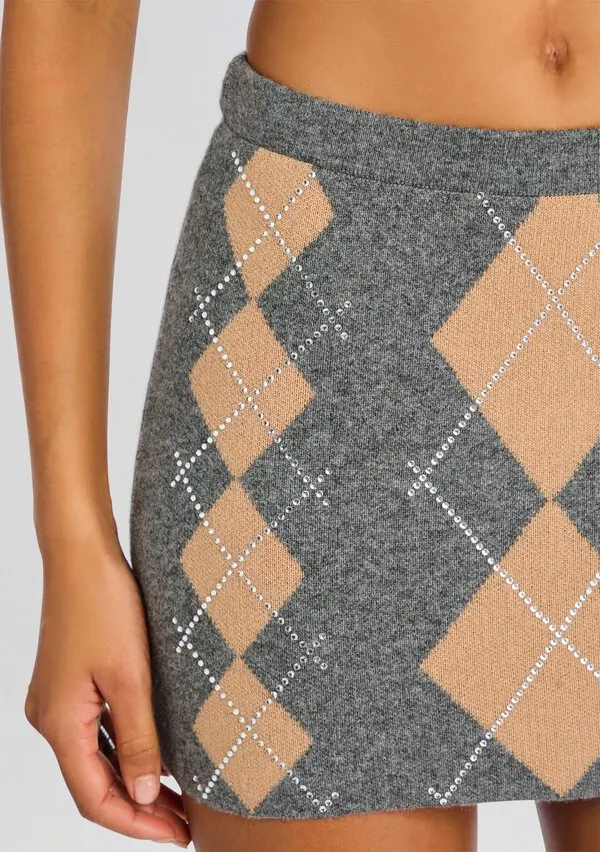 Retrofete Cecilie Embellished Knit Mini Skirt - Dusk/latte