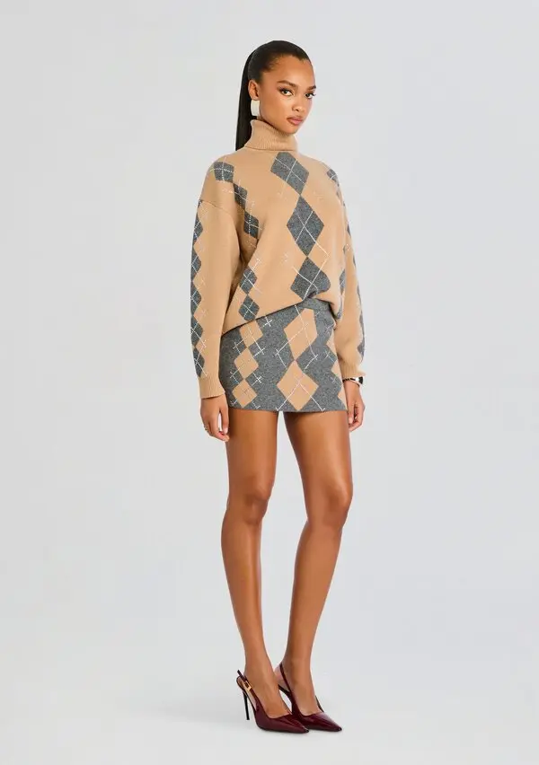 Retrofete Cecilie Embellished Knit Mini Skirt - Dusk/latte