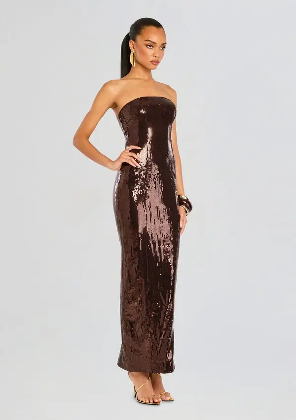 Retrofete Ember Sequin Maxi Dress - Dark Chocolate