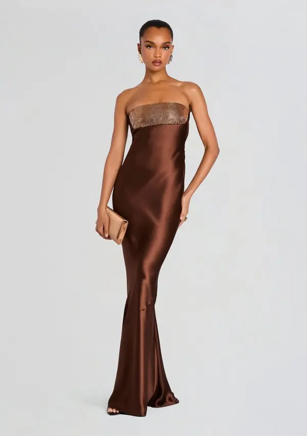 Retrofete Strapless Embellished Evening Gown - Espresso