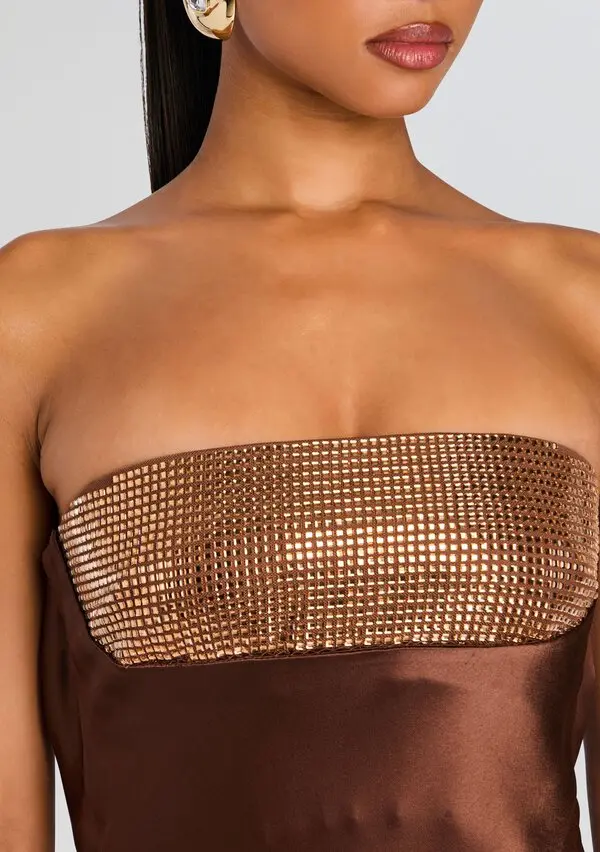 Retrofete Strapless Embellished Evening Gown - Espresso