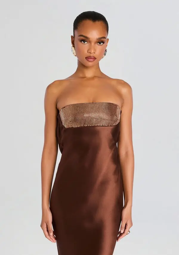 Retrofete Strapless Embellished Evening Gown - Espresso