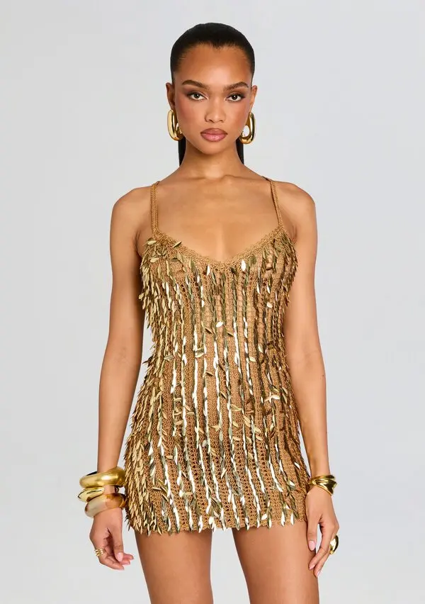 Retrofete Saros Feather Sequin Crochet Mini Dress